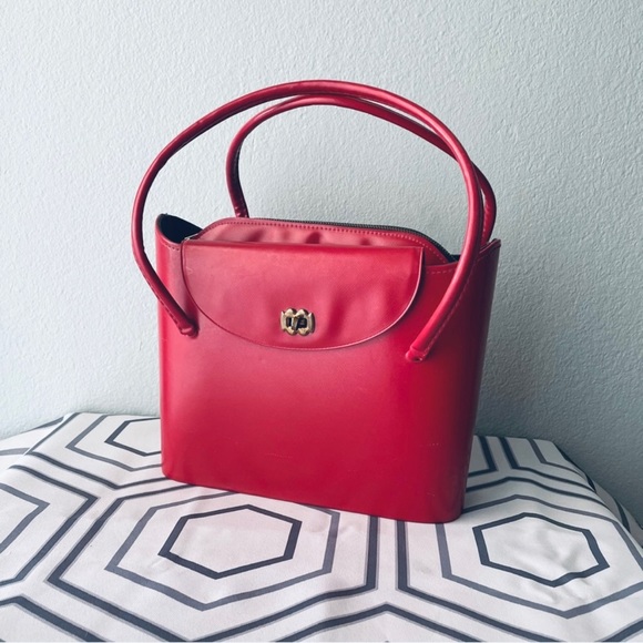 Vintage | Bags | Vintage Unique Bright Red Faux Leather Handbag Purse ...